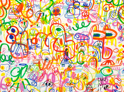 Rainbow Scrawl | re:edit | Printed Cotton | Kirkby Design