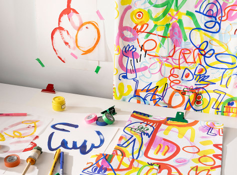 Rainbow Scrawl | re:edit | Printed Cotton | Kirkby Design